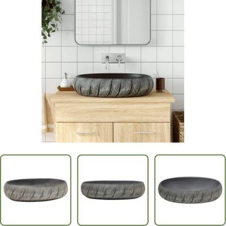 vidaXL Keramik Waschbecken - Aufsatzwaschbecken Schwarz und Grau Oval 59x40x15 cm Keramik