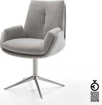 DELIFE Drehstuhl Clea-Flex Strukturstoff Soft Grau Fu&szlig;kreuz Edelstahl 360&deg; drehbar Wippfunktion, Esszimmerst&uuml;hle