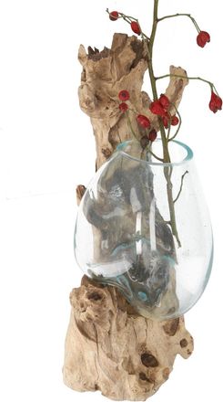 Guru Shop Wandvase, Wurzelholz Vase, Exotische Vase F&uuml;r die Wand - Glas 20x20 cm M9