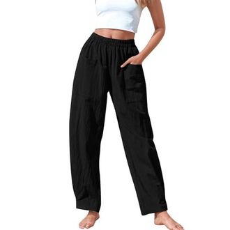 Generic Pantalon d&eacute;t&eacute; Ample pour Femme avec Poches - Pantalons Sarouel &agrave; Jambe Large - Taille &eacute;lastique - Pantalon en Lin - pour Les Vacances et la Plage