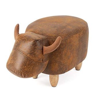 Balvi Tabouret La Vache Couleur Marron en Forme de Vache Pattes en Bois Simili-Cuir/Bois