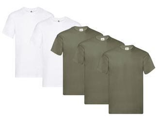 Fruit Of The Loom Herren T-Shirt Original T 61-082-0 3Olive 2Weiss, 3XL (5er Pack) + 1HL-Kauf Notizblock
