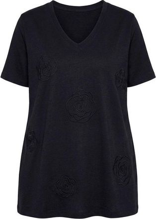 Miamoda T-Shirt T-Shirt A-Linie Stick-Bl&uuml;ten Halbarm