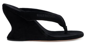 Balenciaga Womens Wedge Sandals Black Cotton
