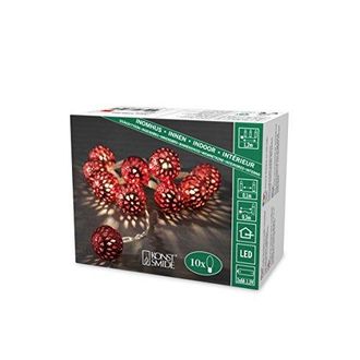 Konstsmide LED Dekolichterkette, kleine rote Metallbälle, 10 warm weiße Dioden, batteriebetrieben, Innen, transparentes Kabel, 3 x AA 1.5V (exkl.) - 3188-553, Ro