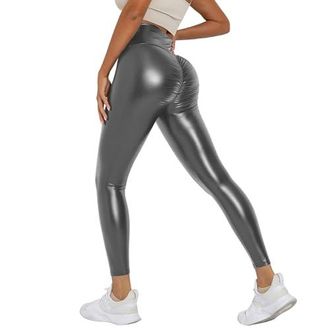 Generic Leggings Simili Cuir Femme Taille Haute Pantalon PU Moulant Sexy Leggings Sport Push Up