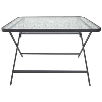 Altobuy Table pliante en m&eacute;tal anthracite et plateau en verre tremp&eacute; - CHRISTINA