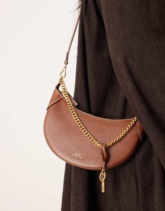 Polo Ralph Lauren ID - Petit sac bandouli&egrave;re 100 % cuir avec cha&icirc;ne - Marron-Brown