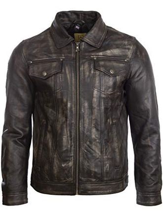 Aviatrix Hommes Tres Doux Cuir Veritable Classique Veste De Motard (AGQ5) S