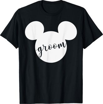 Disney Mickey Mouse Head Silhouette Groom Cursive Text T-Shirt