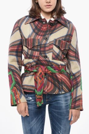 Pierre-Louis Mascia Overshirt Aus Wollmischung Mit Muster, Zwei Taschen Und G&uuml;rtel Pierre-Louis Mascia