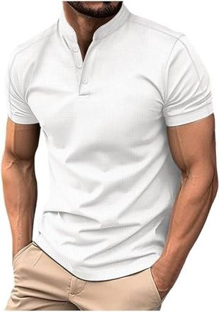Generic Polo &agrave; manches courtes pour homme - &Eacute;t&eacute; d&eacute;contract&eacute; - Couleur unie - Chemises de vacances, Blanc., 3XL