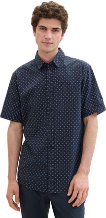 Tom Tailor Herren Regular Fit Hemd mit Allover Print, navy geometric minimal design, M