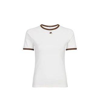 Courr&egrave;ges T-shirt &agrave; logo brod&eacute; et bord contrastant en coton
