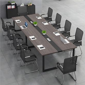 Generic Gro&szlig;er Besprechungstisch mit Kabelkanal, gro&szlig;er Konferenztisch for viele Personen, schwarzes Metallgestell, Holzdesign, einfache Montage(Gris+Negro,18