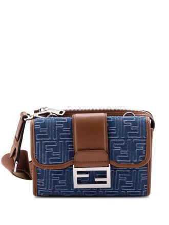 Fendi Double Baguette Zucca Denim and Leather crossbody bag - Bleu