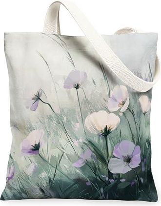 Generic Sac fourre-tout en toile de pens&eacute;e printani&egrave;re pour le shopping, 33 x 38 cm, sac d&eacute;picerie r&eacute;utilisable pour femme, peinture de voyage florale, d&eacute;cora