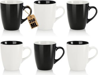 Com-Four 6x Kaffeetassen aus Keramik - 350 ml Kaffee-Becher in modernem Design - Kaffeepott f&uuml;r Kalt- und Hei&szlig;getr&auml;nke - schwarz-wei&szlig;e Henkeltasse - Trinkbeche