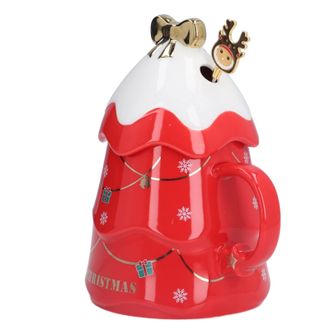 Generic Weihnachtstasse, 500 ml, gro&szlig;e Kapazit&auml;t, Weihnachtsbecher, Keramik, Tee, Milch, Tasse mit Deckel, L&ouml;ffel Zuhause, Urlaub, Geschenke (roter R&uuml;hrl&ouml;ffel