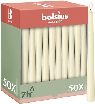 Bolsius Bolsius Glatte Spitzkerzen - Elfenbein - 50 Stk. - 24,5 cm - Dekorative Haushaltkerzen - Brenndauer 7 Stunden - Unparfümierte - Enthält Natürliches Pf