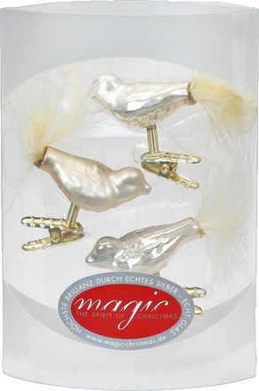 Magic Bodyfashion 3 V&ouml;gel 4,5 cm Glas Weihnachtsschmuck Weihnachtsdeko Christbaumkugeln Christbaumschmuck 45mm (Perle)