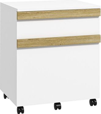 Vinsetto Vinsetto - Caisson de bureau rangement bureau sur roulettes tiroir coulissant et tiroir dossiers suspendus blanc aspect chêne clair