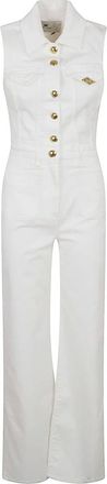 Elisabetta Franchi Femme, Combinaisons et Ensembles, Blanc, Taille: 40 FR Salopette en jean avec d&eacute;tail logo