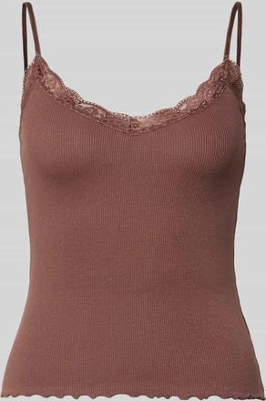 Review Slim Fit Top aus Viskose-Mix mit Spitzenbesatz