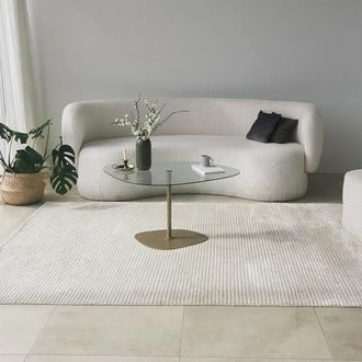 Hanah Home Elegant Coffee Table with Tempered Glass Top, 85 x 67 x 40 cm, Gold Metal Legs, Disassembled Design | Stylish & Modern for Living Room Decor