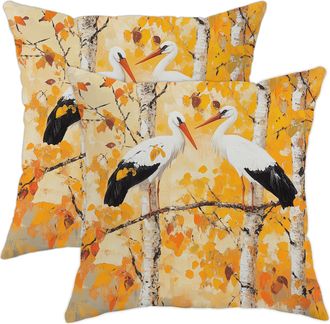 Generic Herbstst&ouml;rche V&ouml;gel Kissenbezug Quadratische Zierkissenbezug Mit Rei&szlig;verschluss Kissenh&uuml;lle F&uuml;r B&uuml;ro Heimdekoration Bett 45X45Cm 2Er Set