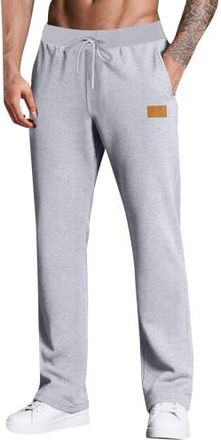 Generic Pantalon de survêtement ample pour homme avec bas ouvert, coupe droite, jambes larges, taille élastique, cordon de serrage, pantalon de sport avec poc