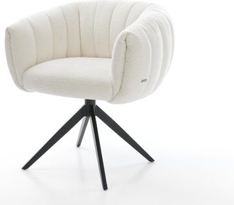 DELIFE Drehstuhl Jada-Flex Boucl&eacute; Soft Beige Kreuzgestell breit Schwarz 360&deg; drehbar Wippfunktion Taschenfederkern, Esszimmerst&uuml;hle