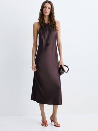 Mango Robe satin&eacute;e &agrave; d&eacute;tails sur le dos chocolat - Femme - L - MANGO