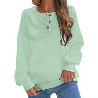 Generic Sweat-shirt uni confortable pour femme - Tendance - Décontracté - Sweat-shirt chaud à manches longues - Col rond - Chemise imprimée douce - Pour lhive