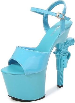 Generic Bleu,43 EU,Escarpins à Talons Aiguilles et Bout Ouvert pour Femme, Chaussures de soirée, de Bal, de Danse, à Bride à la Cheville