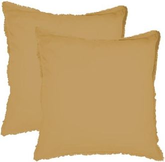 Matt & Rose 2 Taies doreiller Unies à Franges Coton LAVÉ | 100% Coton | Oeko-TEX | Lot de 2 Taies doreiller 65x65cm | Mixte | Miel
