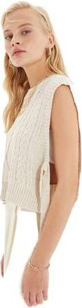 Trendyol Crew Neck Plain Regular Sweater Vest, Stone, S Womens