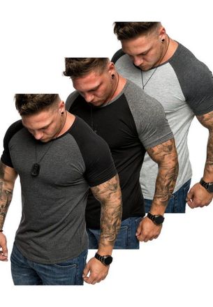 Amaci & Sons T-Shirt 3. OMAHA 3er-Pack T-Shirts (3er-Pack) Herren Basic Oversize Kontrast Raglan T-Shirt