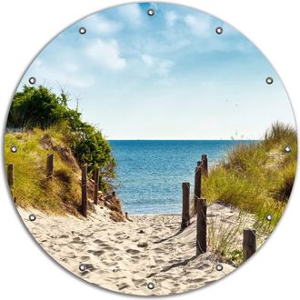 Wallario rundes Outdoor-Poster für Garten oder Balkon Auf dem Sandweg zum Strand, Motivbanner 90 cm Durchmesser