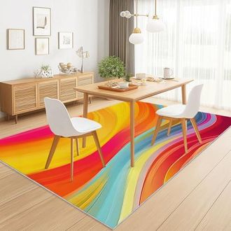 Generic Tapis Imprim&eacute; Effets Lumineux Arc-en-Ciel d&eacute;grad&eacute; pour Salon Chambre D&eacute;coration de la Maison - Couleur Flanelle Antid&eacute;rapante Tapis Salon de Sol paill