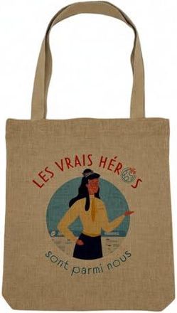 Fabulous Sac Shopping Tote Bag Aspect Lin - Les Vrais H&eacute;ros - H&ocirc;tesse de lAir Sac de Courses Toile Epaisse 360g Beige Naturel Cabas Port&eacute; Epaule Solide Imprim&eacute;