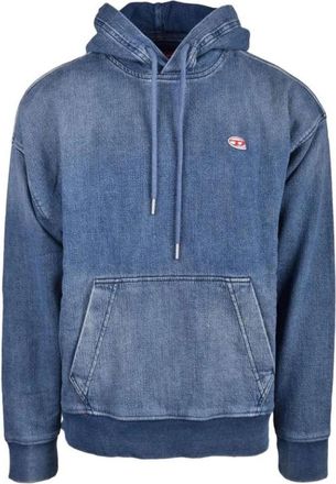 Diesel Homme, Sweatshirts et sweats à capuche, Bleu, Taille: L Sweat à Capuche en Coton Bleu avec Poche Avant