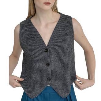 Generic Cardigan d&eacute;contract&eacute; 2024 pour femmes, coupe d&eacute;contract&eacute;e, sans manches, en grosse maille boutonn&eacute;e, col en V, jaune, taille M pour un usage quotidien