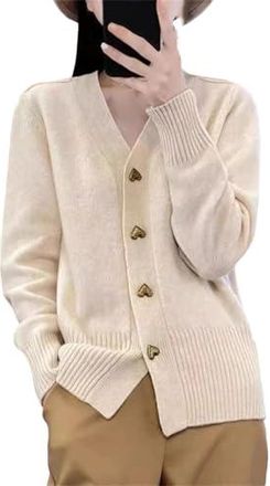 Generic Cardigan en tricot pour femme - Style d&eacute;contract&eacute; - Col en V - Manches longues - Streetwear r&eacute;tro, ecru, Taille XS