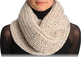 Liss Kiss One Or Two Loops Knitted Sand White Melange Snood - Blanc &Eacute;charpe Tube (Foulard) Taille Unique (30cm x 65cm)