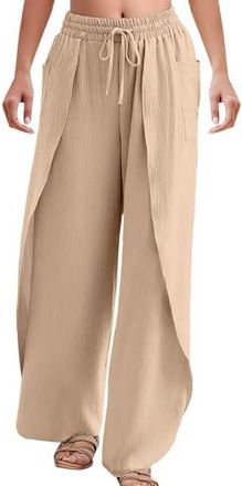 Generic Robe boh&egrave;me 2026 pour femme, pantalon d&eacute;t&eacute; &agrave; jambes larges, fente lat&eacute;rale fluide, palazzo, pantalon de plage taille haute, blanc, XXL