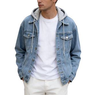 Generic Veste en jean pour homme - Style d&eacute;contract&eacute; - Avec capuche - V&ecirc;tement dext&eacute;rieur &eacute;l&eacute;gant, bleu clair, 5XL