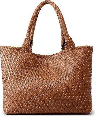Generic Oleoe Sac cabas en cuir tress&eacute; Marron Grand sac de voyage avec poign&eacute;e sup&eacute;rieure et bandouli&egrave;re, marron, 10