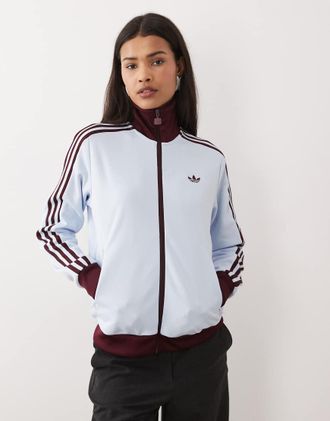 adidas Originals Classic - Trainingsoberteil in Hellblau und Burgunderrot