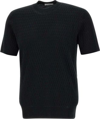 Paolo Pecora Homme, Pulls, Noir, Taille: S Pull ras du cou en coton &agrave; manches courtes